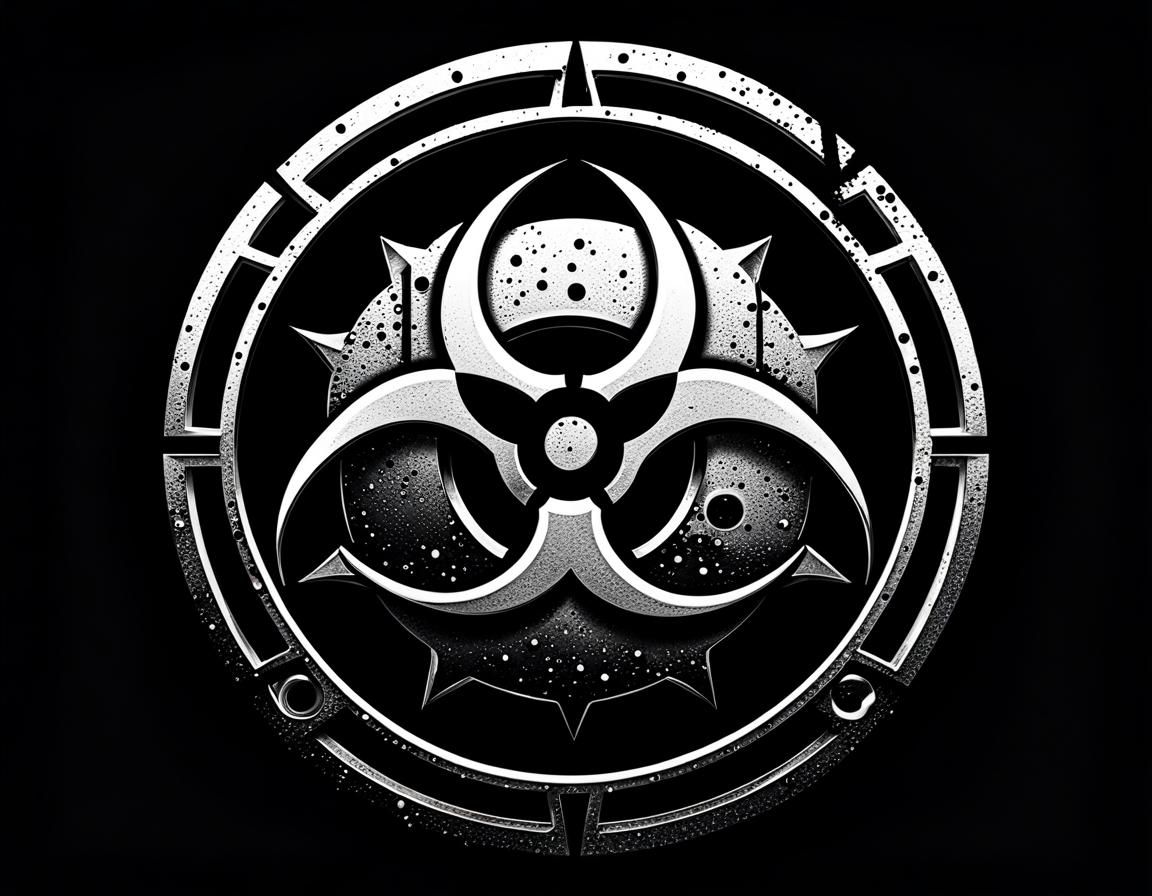 black and white line art style dystopian bio hazard symbol - AI ...