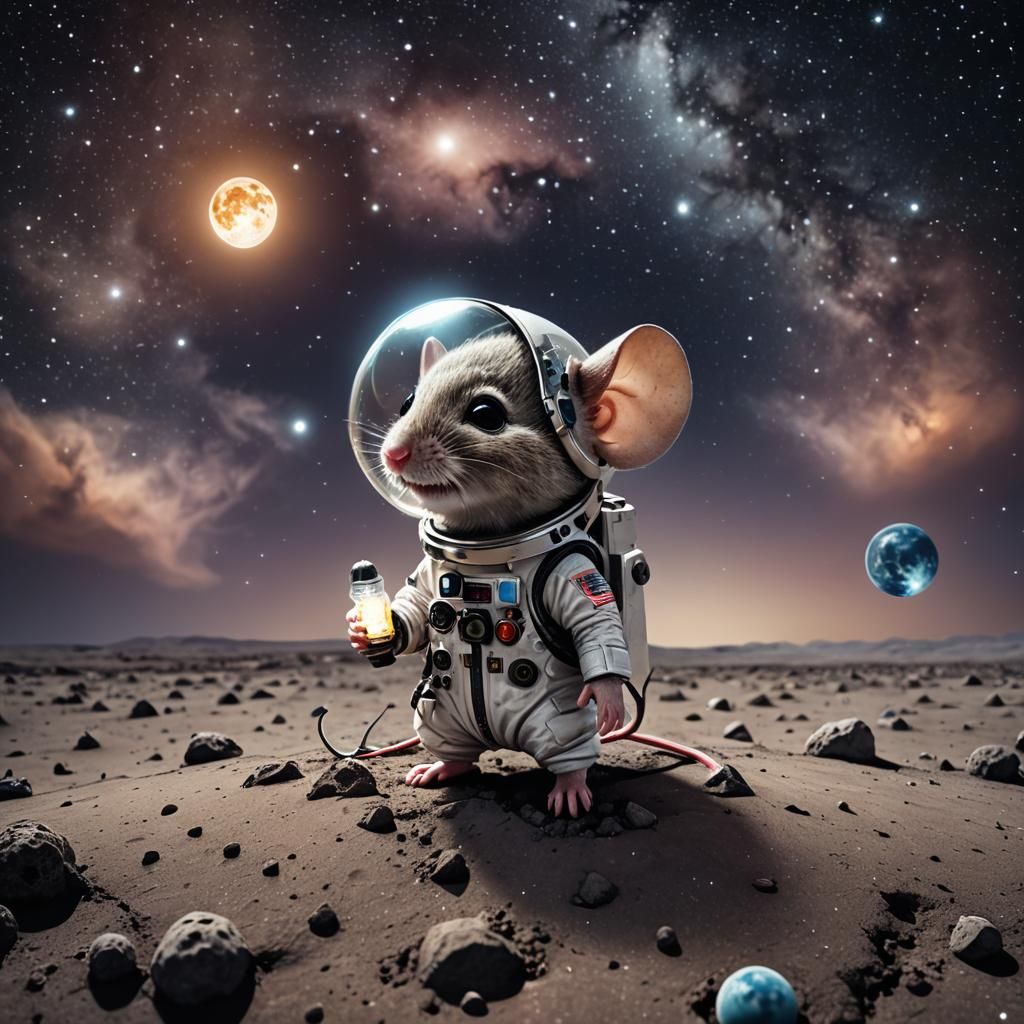 Photograph, Macro, chibi mouse in space clothing and lightbulb on the ...