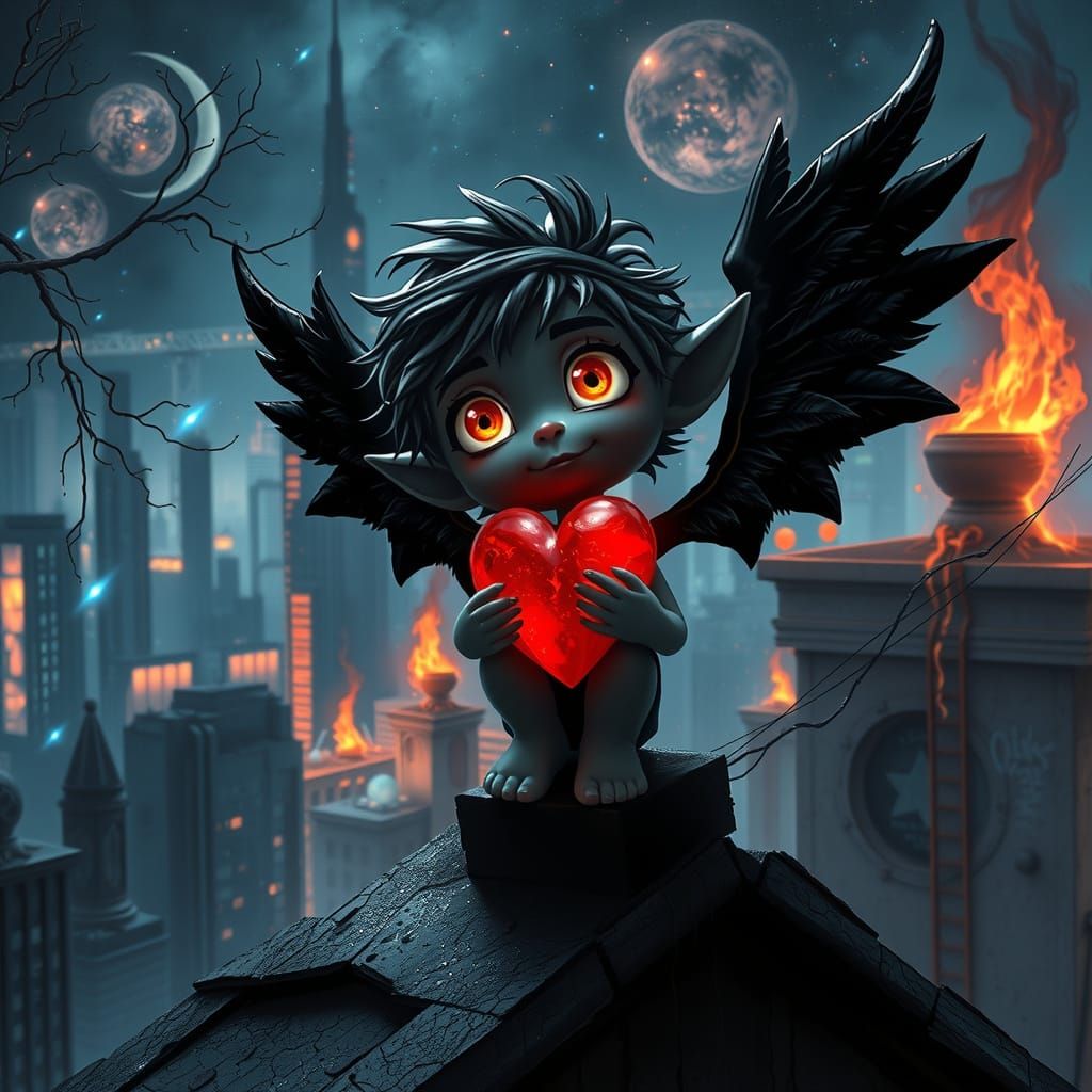 a small black imp boy with black wings