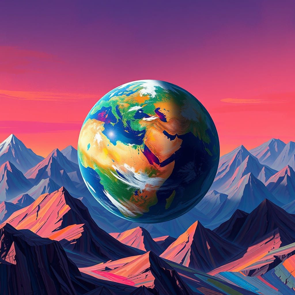 Stylized Planet Earth in Vibrant Cubist Colors - AI Art