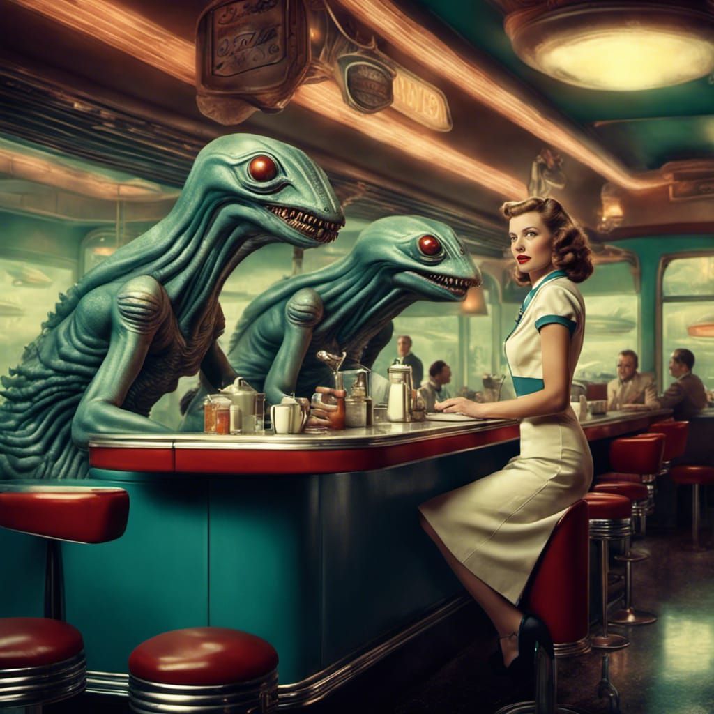 1940's Diner Series: Aliens - AI Generated Artwork - NightCafe Creator