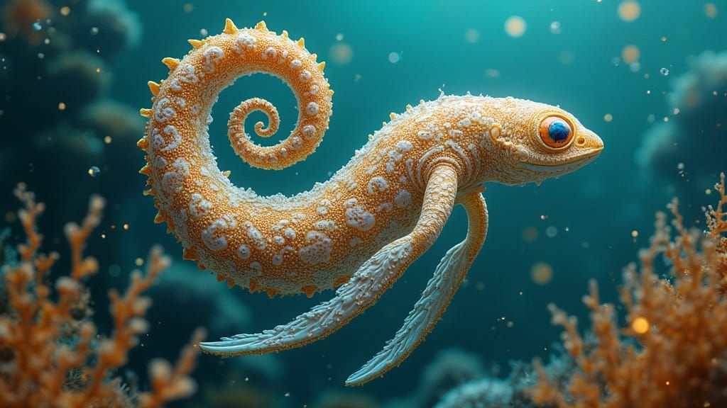 Iridescent Nautilus Humanoid Amidst Sargasso Sea D... - AI Art