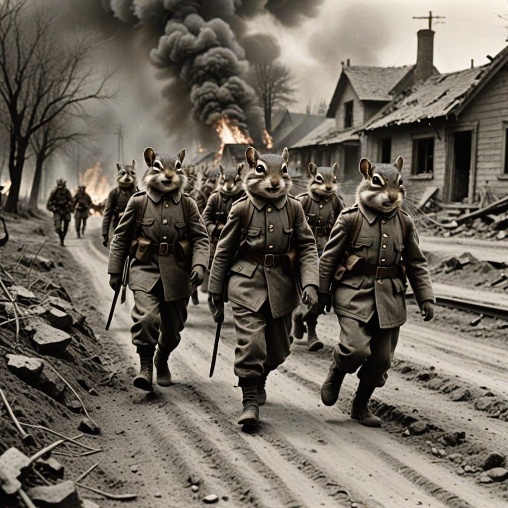 War Crimes - Chipmunk Soldiers March Through WWI Battlefield...