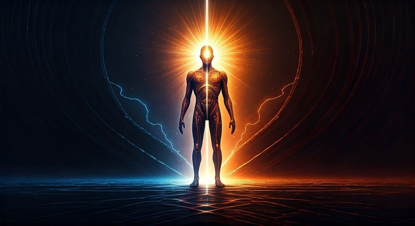 Radiant Figure in Balance between Light and Shadow - AI Art