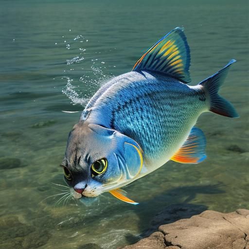 prompt: "cat catching fish with paw" - AI Generated Artwork - NightCafe ...