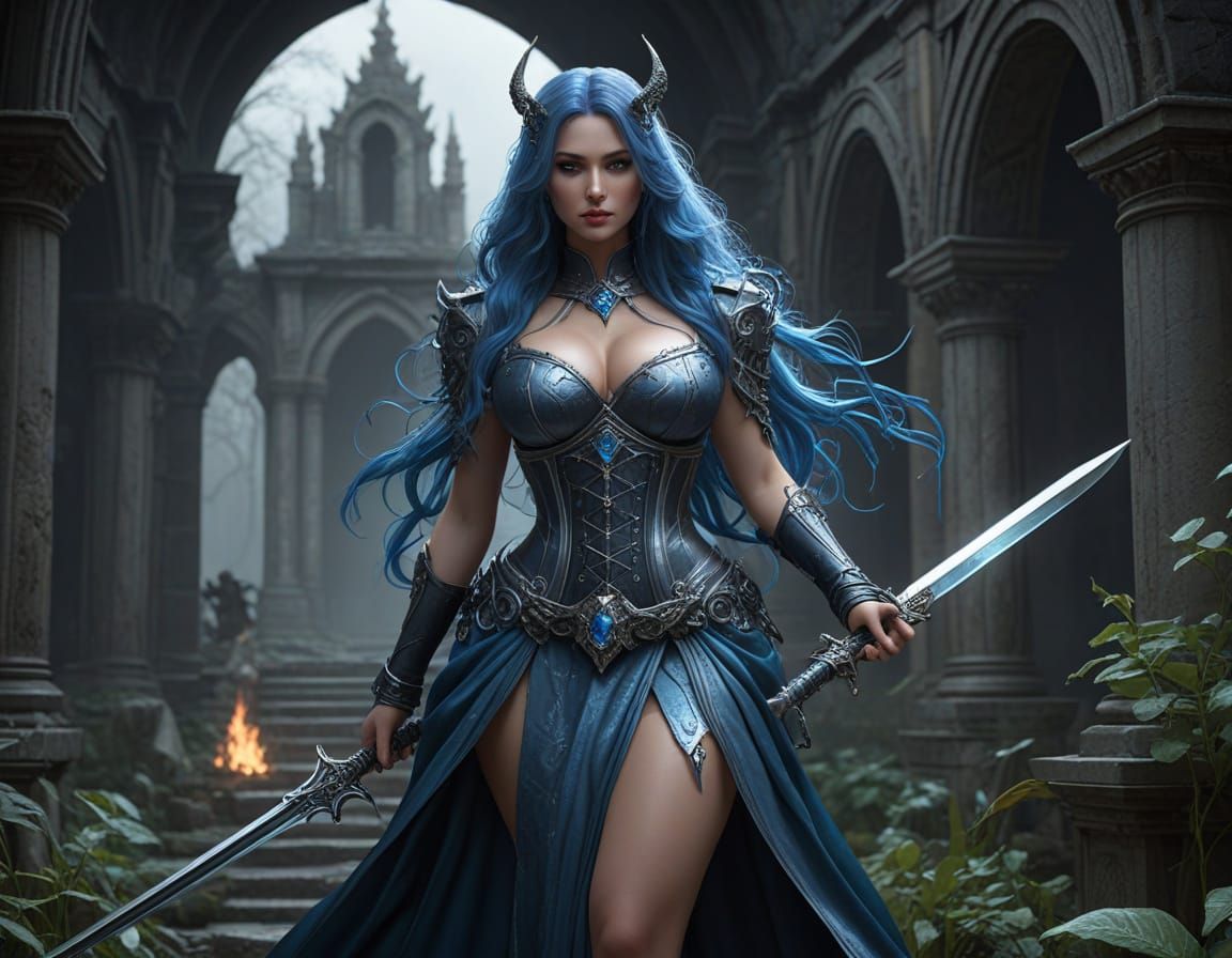 Maiden of Underworld and a Sword of Blue Fire
