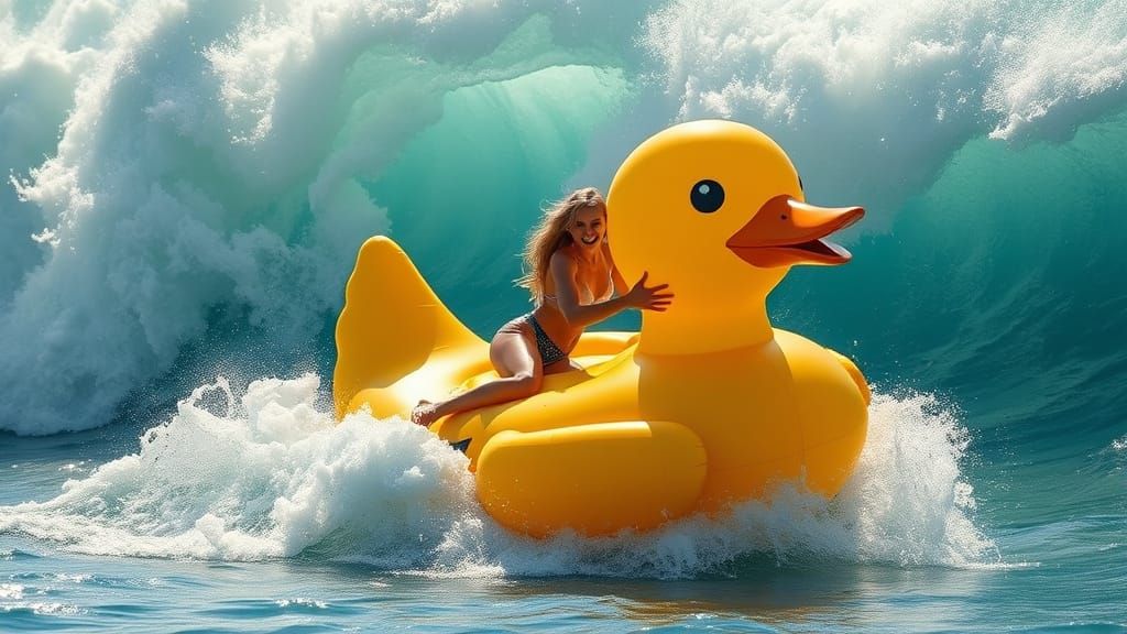 Vibrant Inflatable Duck Surfs Colossal Waves with ... - AI Art