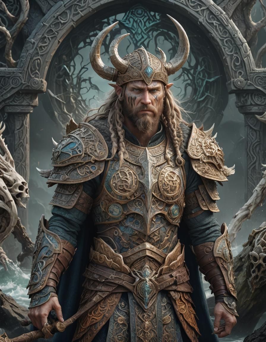 Vivid and beautiful colored viking druid character portrait, full body ...