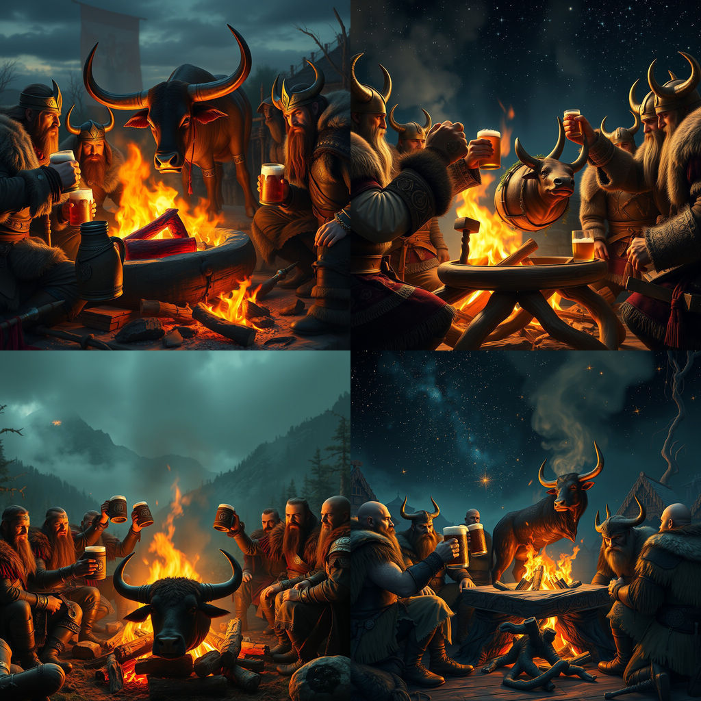 vikings - Vikings Gather Around Ancient Campfire Feast