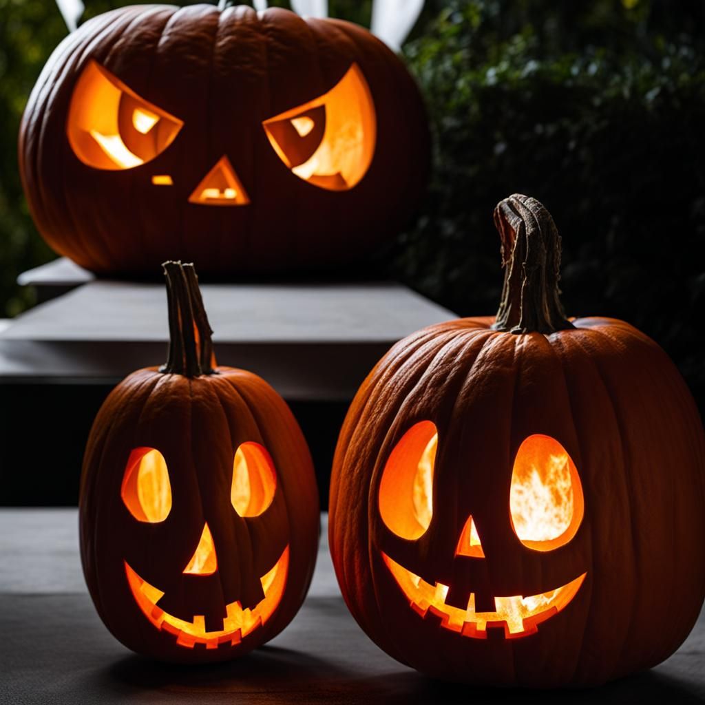 3 real Jack-o'-lanterns with different faces - AI Generated Artwork ...