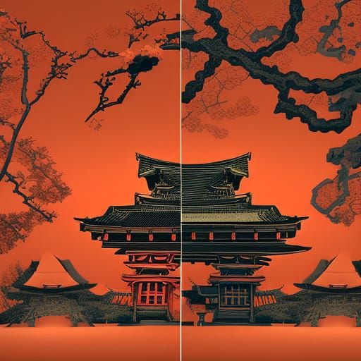 low-angle-fisheye-lense-view-of-3D-origami-rendering-of-Torii-gate ...