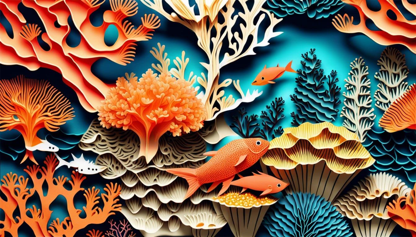 Origami coral reef 3 - AI Generated Artwork - NightCafe Creator