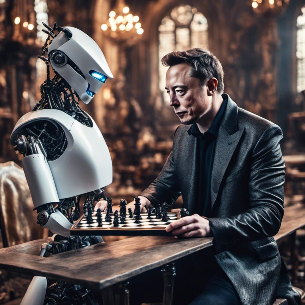 Elon Musk playing chess with a robot - AI Generated Artwork - NightCafe ...