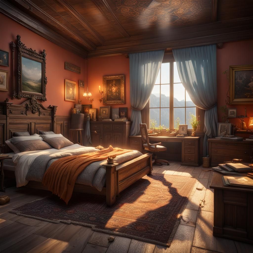 An artist's bedroom, cinematic shot, ultra realistic, fantasy ...