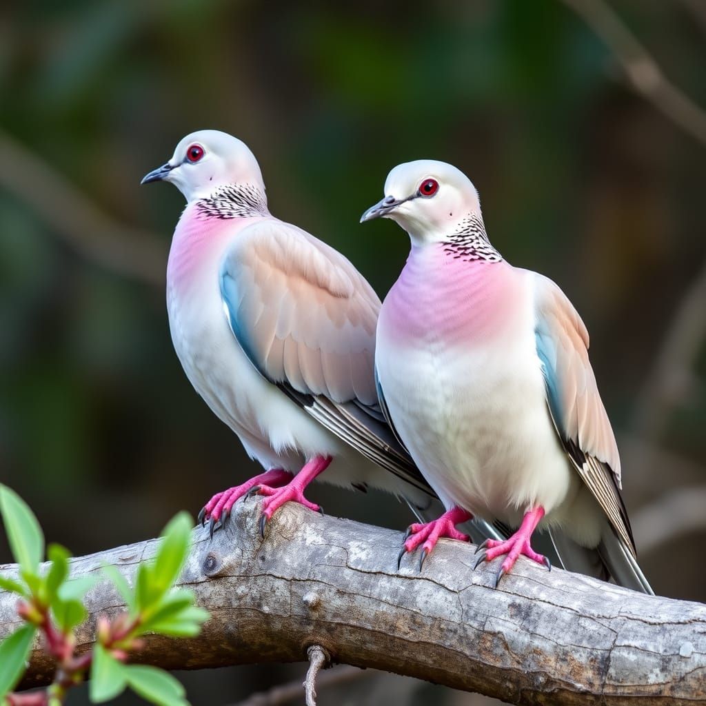 a pair of bar-shouldered doves (Geopelia humeralis) a long tailed dove ...