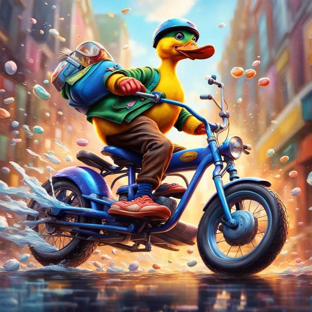Cure duck riding a bike - AI Generated Artwork - NightCafe Creator