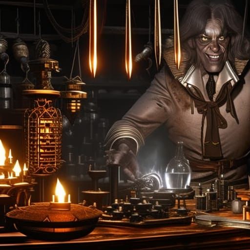 Mad scientist behind his laboratory table - AI Generated Artwork ...