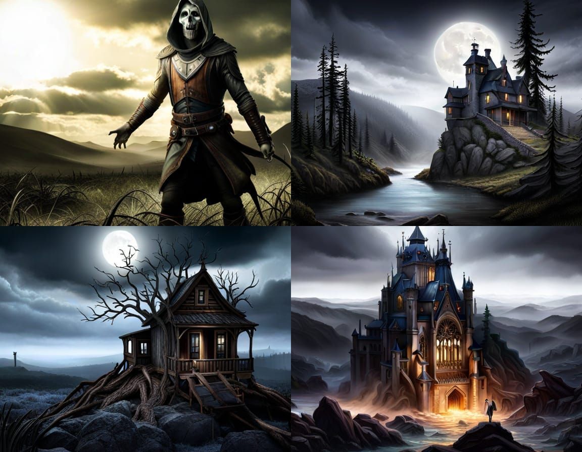 Spooky spectral apparitions float through twisted gnarled tree branches ...