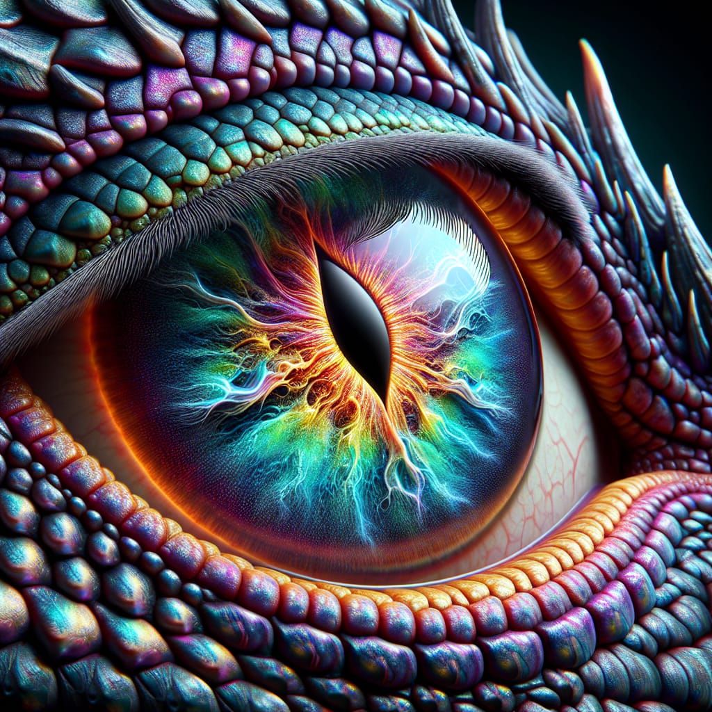 Stunning hyperdetailed Hyper-realistic macro shot of a dragons eye, vivid colours - AI Generated ...
