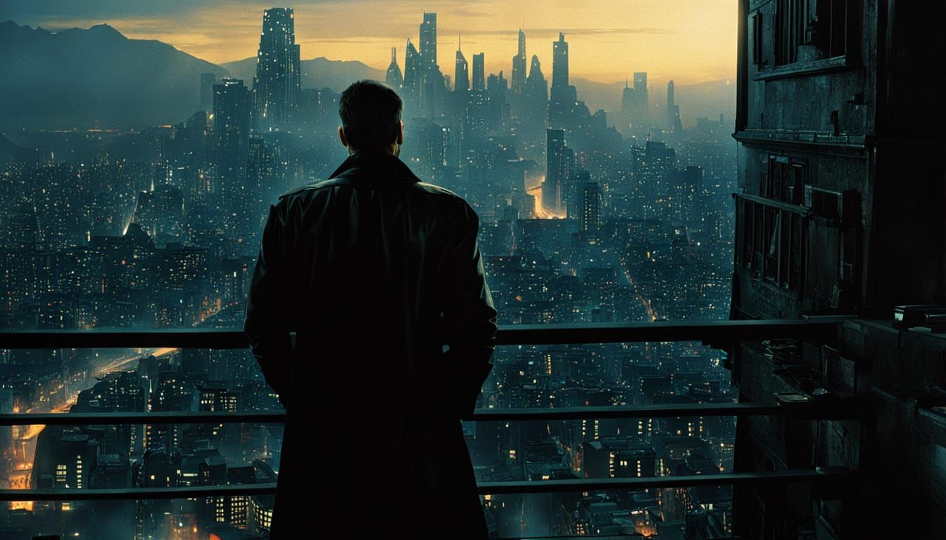 Neo-Noir Cityscape from a Dystopian Future in Gold... - AI Art