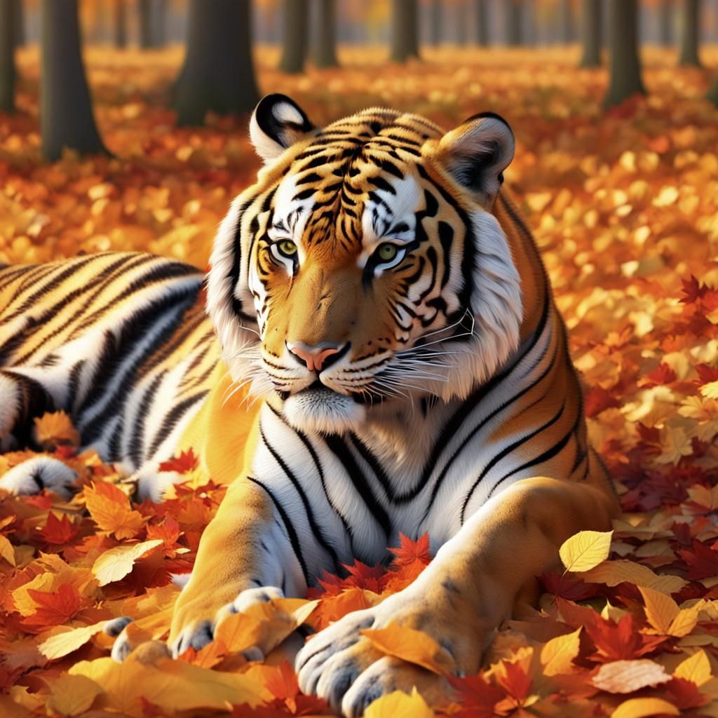 A tiger in fall #2 - AI Generated Artwork - NightCafe Creator
