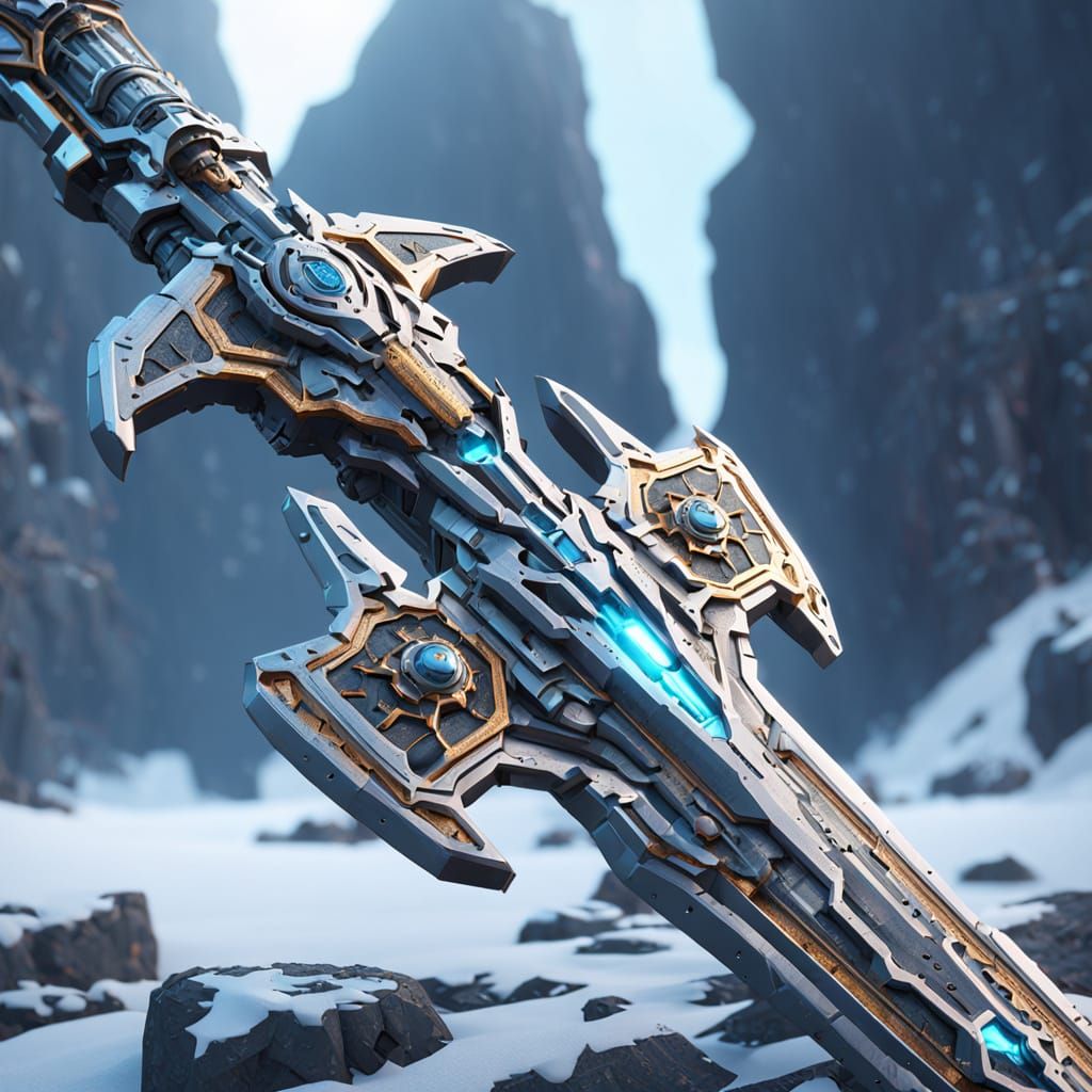 Elemental Mech-Sword - Surreal Sci-Fi Mech-Sword in Polishe...