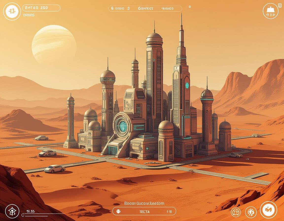 Teslapunk City on Mars Game UI - AI Art