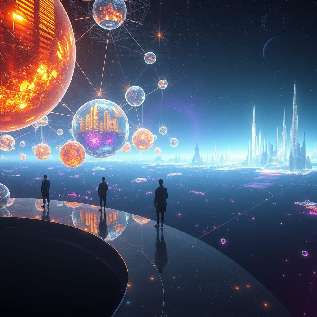 futuristic archive - Glowing Cosmic Archive in Space