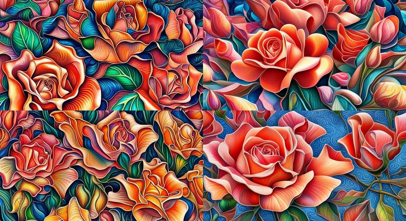 Impossibly beautiful liquid titanium sculptured painting of roses ...