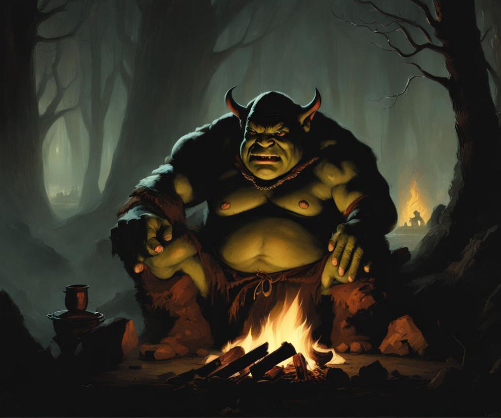 Ogre at the campfire - AI Generated Artwork - NightCafe Creator