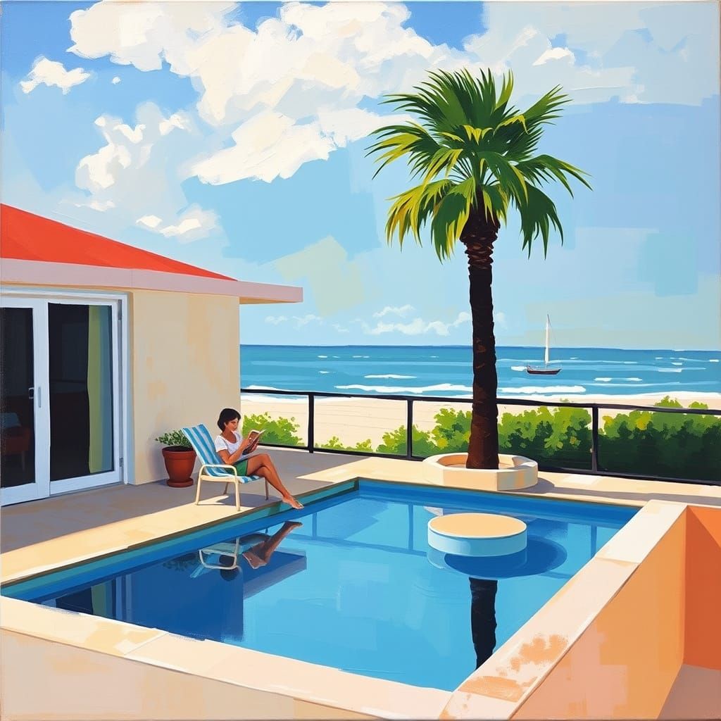 Abstract Expressionist Beach Scene with Minimalist... - AI Art