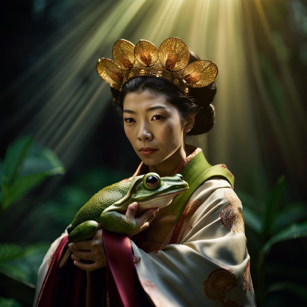 powerful ancient geisha jungle frog princess sunrays - AI Generated ...