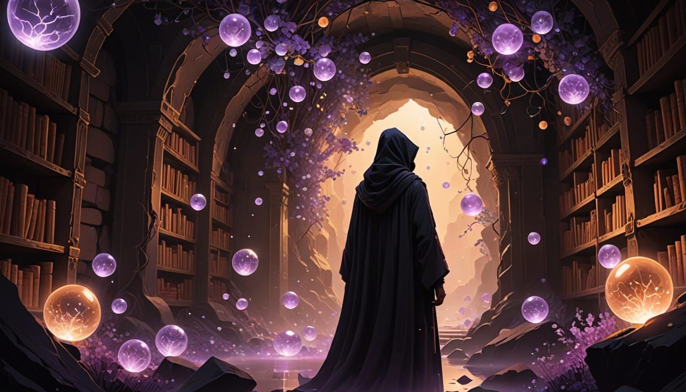 Surreal Underground Cavern with Glowing Orbs - AI Art