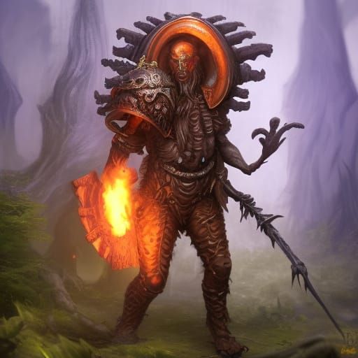 detailed realistic evil human druid cultist corrupted by mushrooms with ...
