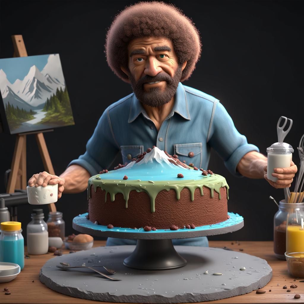 Bob Ross cake sculpture - AI Generated Artwork - NightCafe Creator