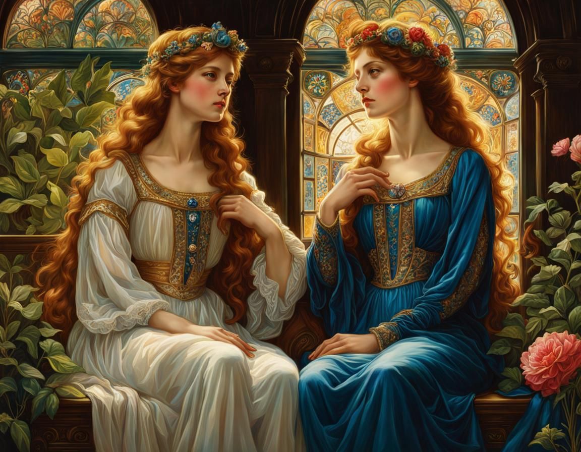 two princesses pre-Raphaelite painting - AI Generated Artwork ...