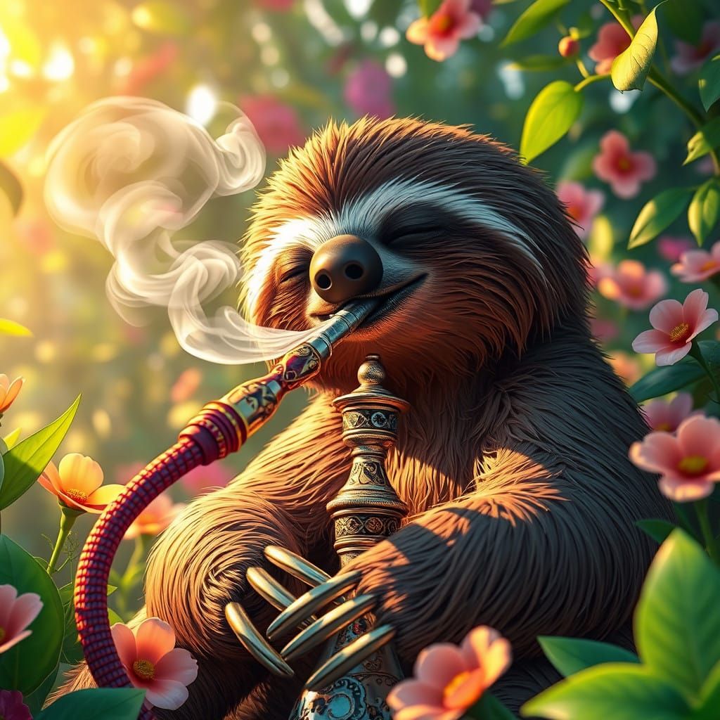 Relaxed Sloth in Vibrant Paradise - AI Art