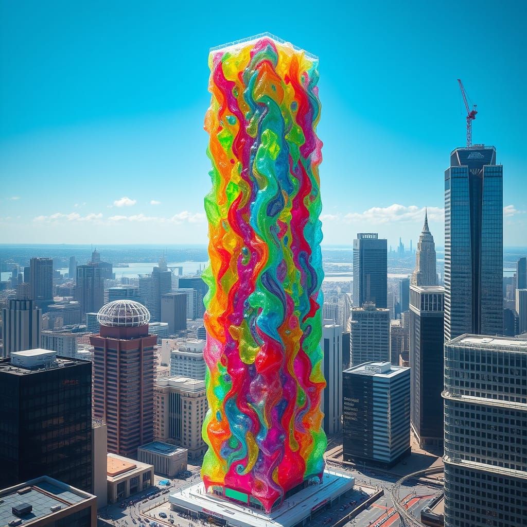Jello Skyscraper - Vibrant Jello Skyscraper Towers Above Mod...