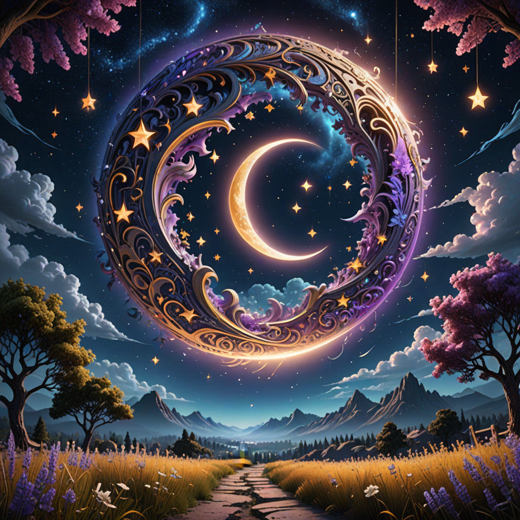 Whimsical Night Sky with Dream Big Script in Elega... - AI Art