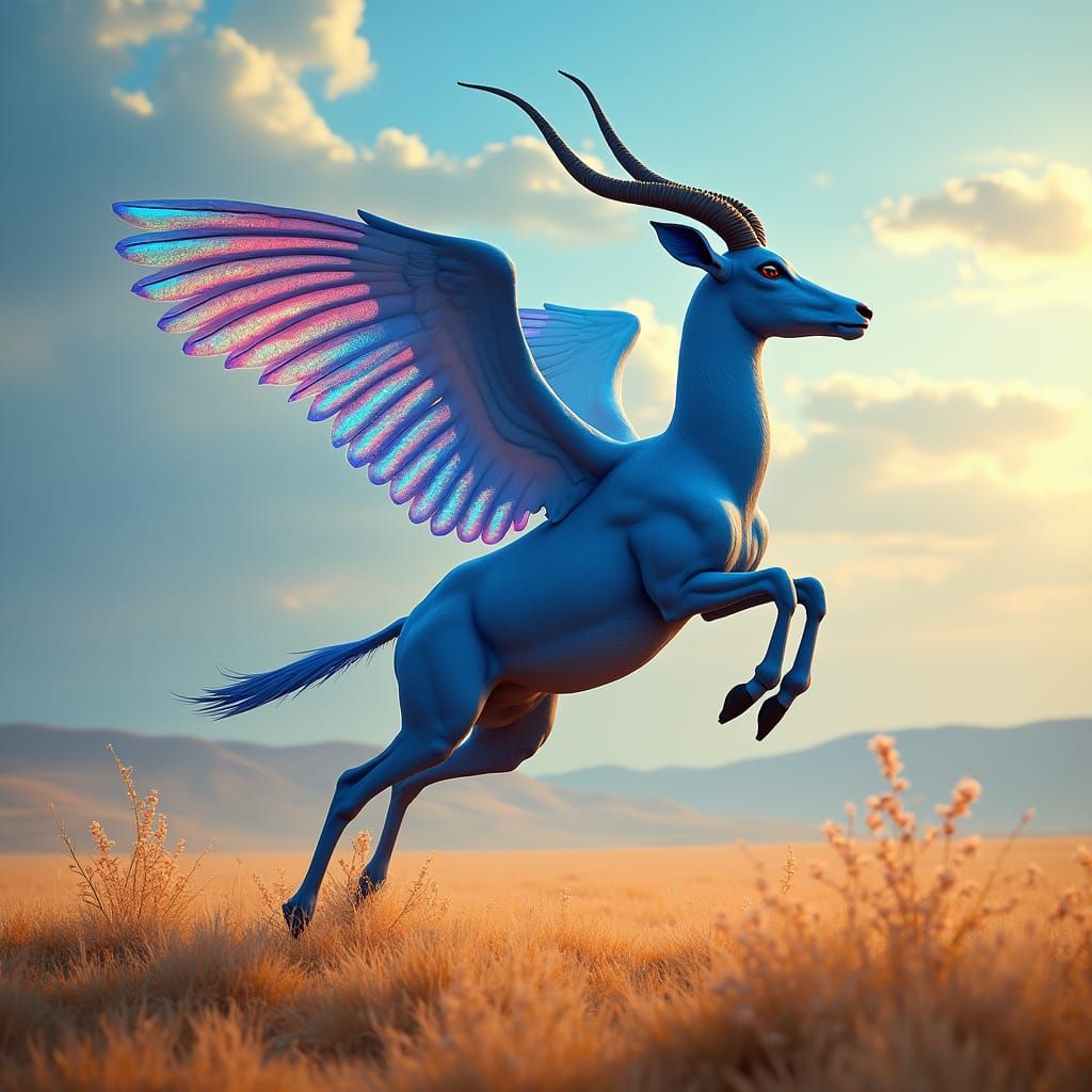 Blue Springbok - Majestic Blue Springbok in Dreamlike Savan...