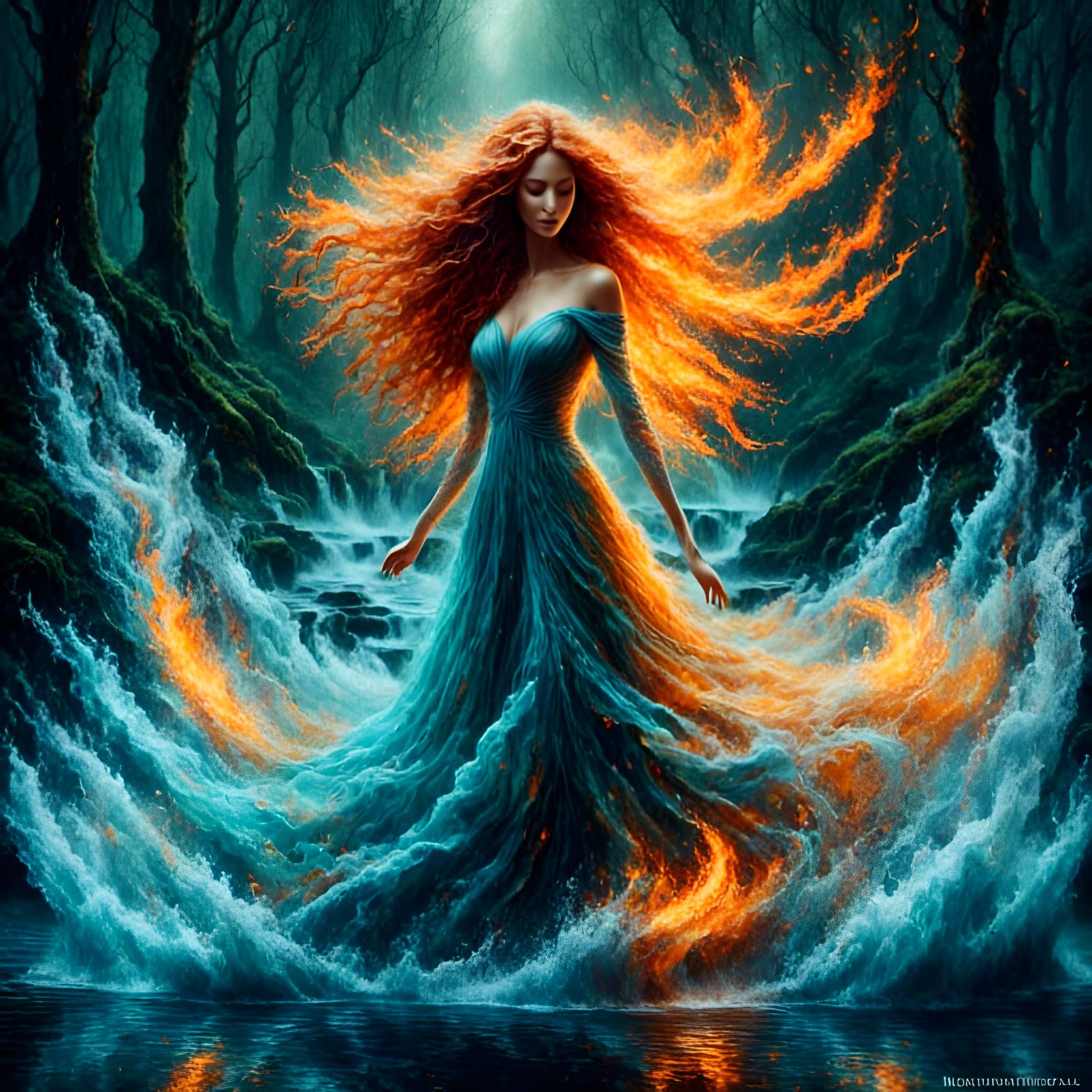 A Woman's Cursed Dreamweave Of Ignis And Fluidity - AI Generated Artwork - NightCafe Creator