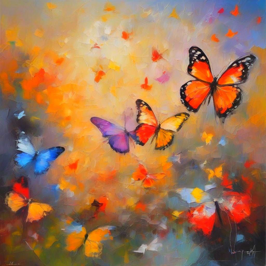 Dreamlike Butterflies in Vibrant Impressionist Exp... - AI Art