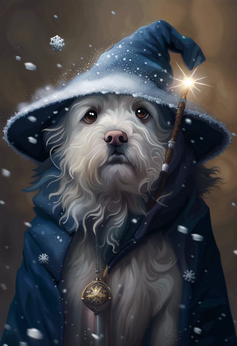 a wizard dog in a blizzard - AI Generated Artwork - NightCafe Creator