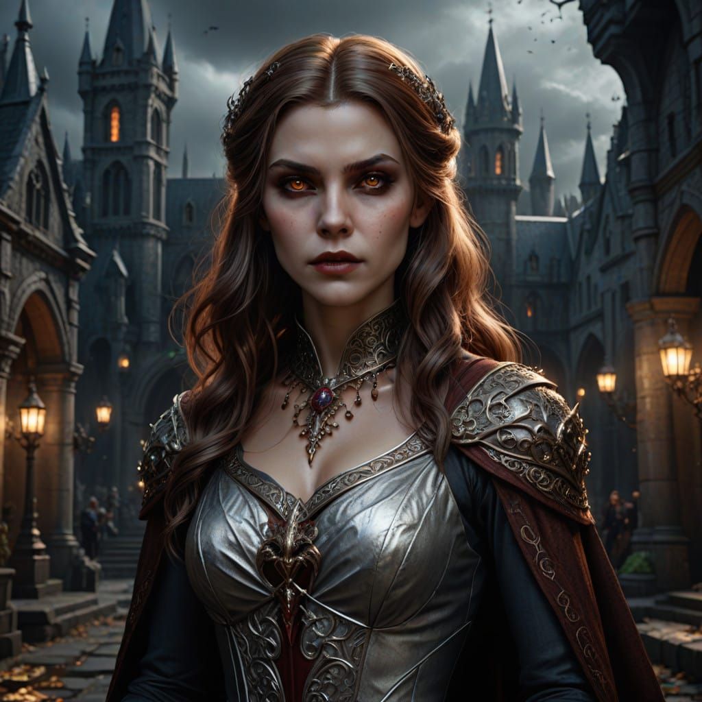Vampire Goddess in Splendid Silver and Bronze Atti... - AI Art