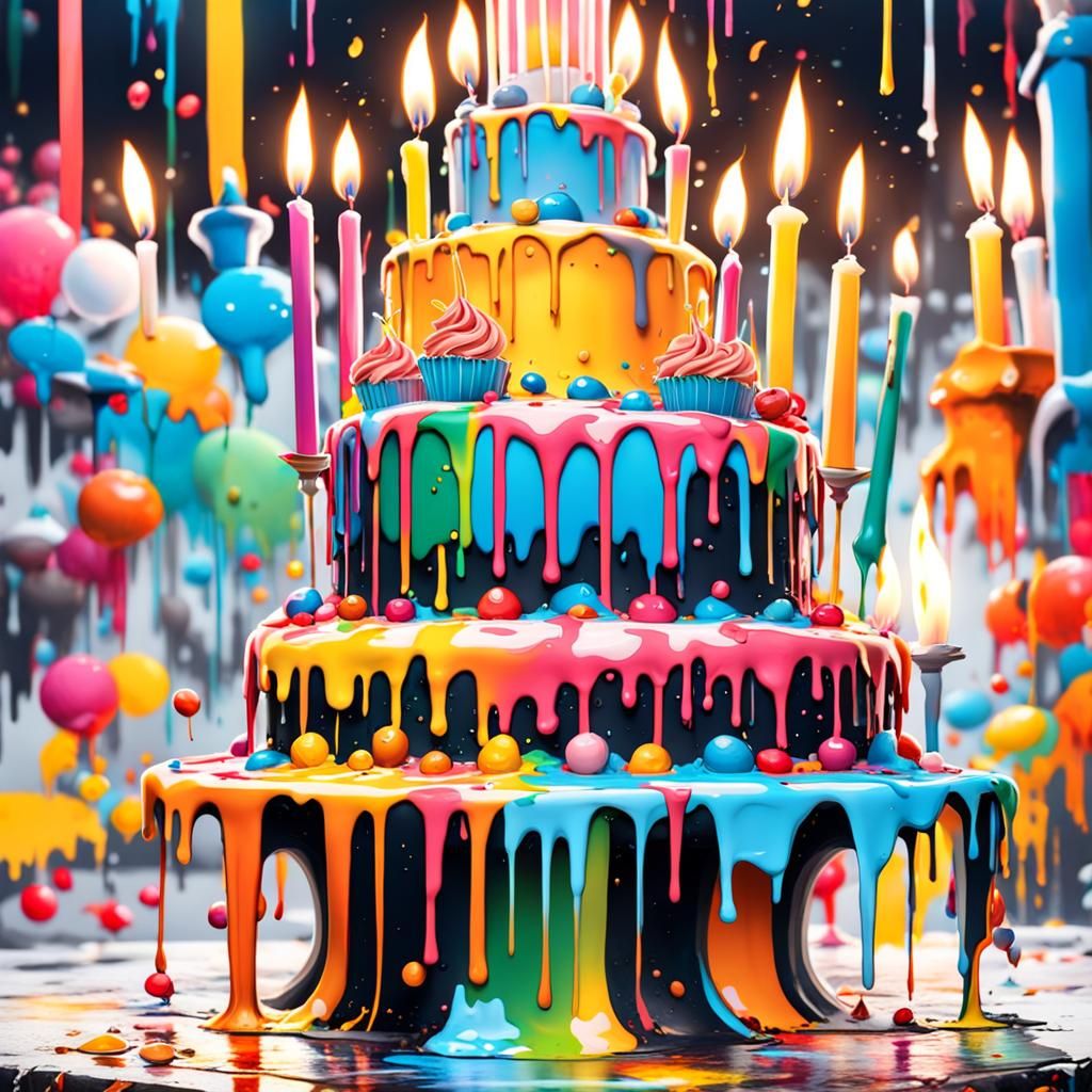 Close-up of a table with a gigantic fifteen-tiered birthday cake and an ...