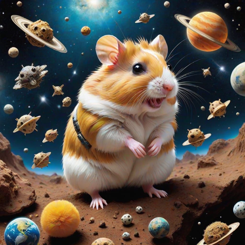 Whimsical Hamster Odyssey in Cosmic Depths - AI Art