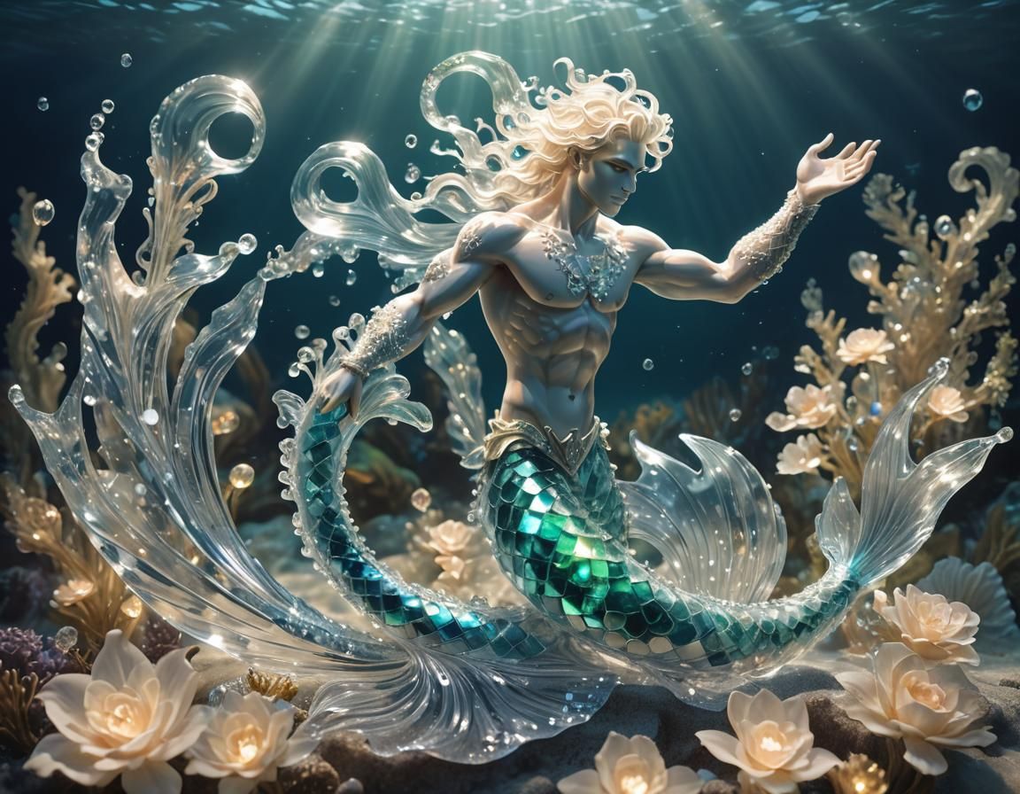((an artistically crafted Merman_made_of_luminous_clear_shining ...