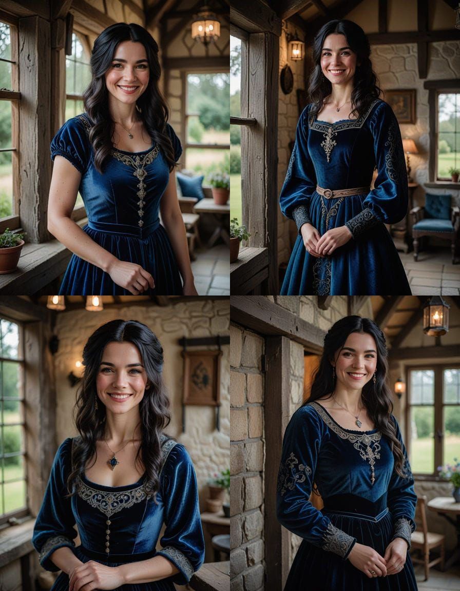 Medieval Lady in Cozy Velvet Dress Inside Her Cott... - AI Art