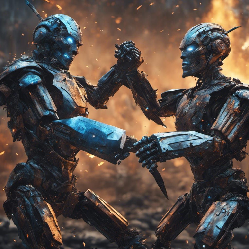 humanoid robots throwing hatchets at each other - AI Generated Artwork ...