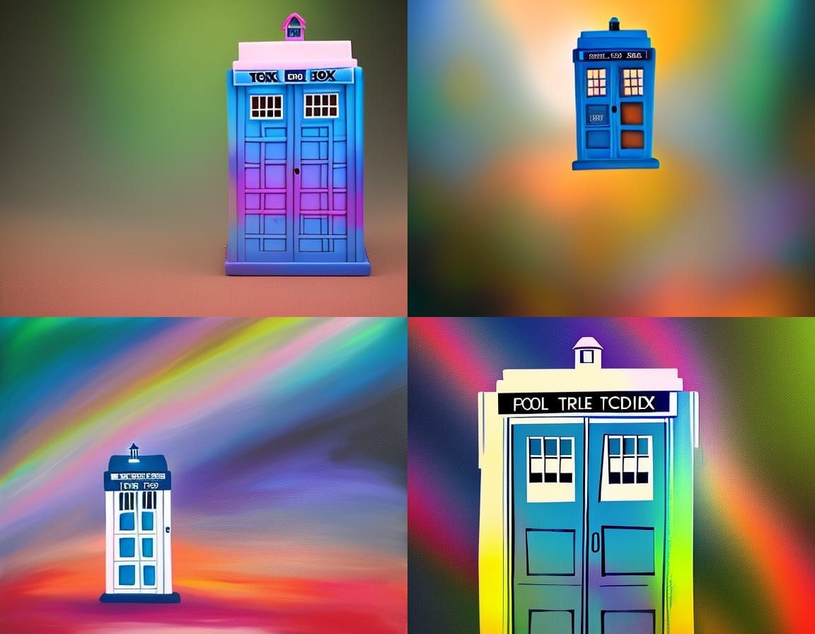 Tardis by a misty pastel rainbow - AI Generated Artwork - NightCafe Creator